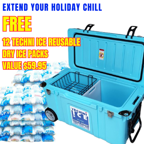 Techni Ice Signature Hardcore Premium Ice Box 55L Light Blue with Whee ...